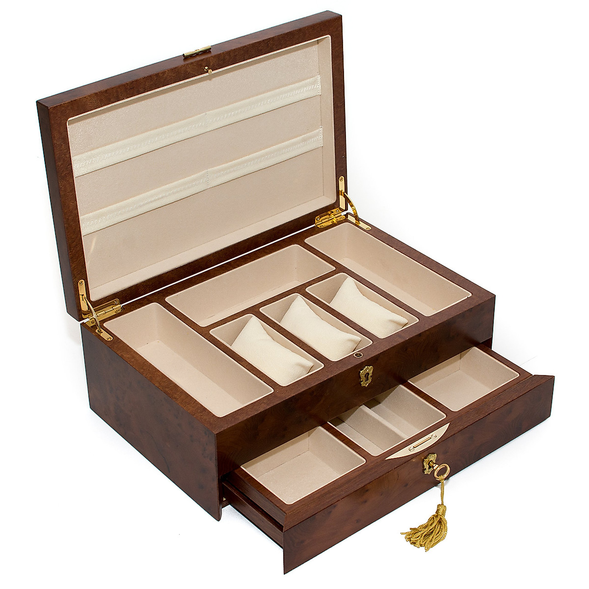 Bello Collezioni - Via Del Corso Luxury Briar Wood Men's/Women's Jewelry Box. Made in Italy