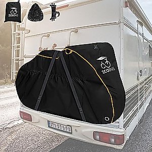 Bike Cover for Transport on Rack, 600D Oxford Heavy Duty Waterproof Bike Cover for 2 Bikes on Rear Bike Rack, Bicycle Cover for Transportation with Lock-Holes Storage Bag