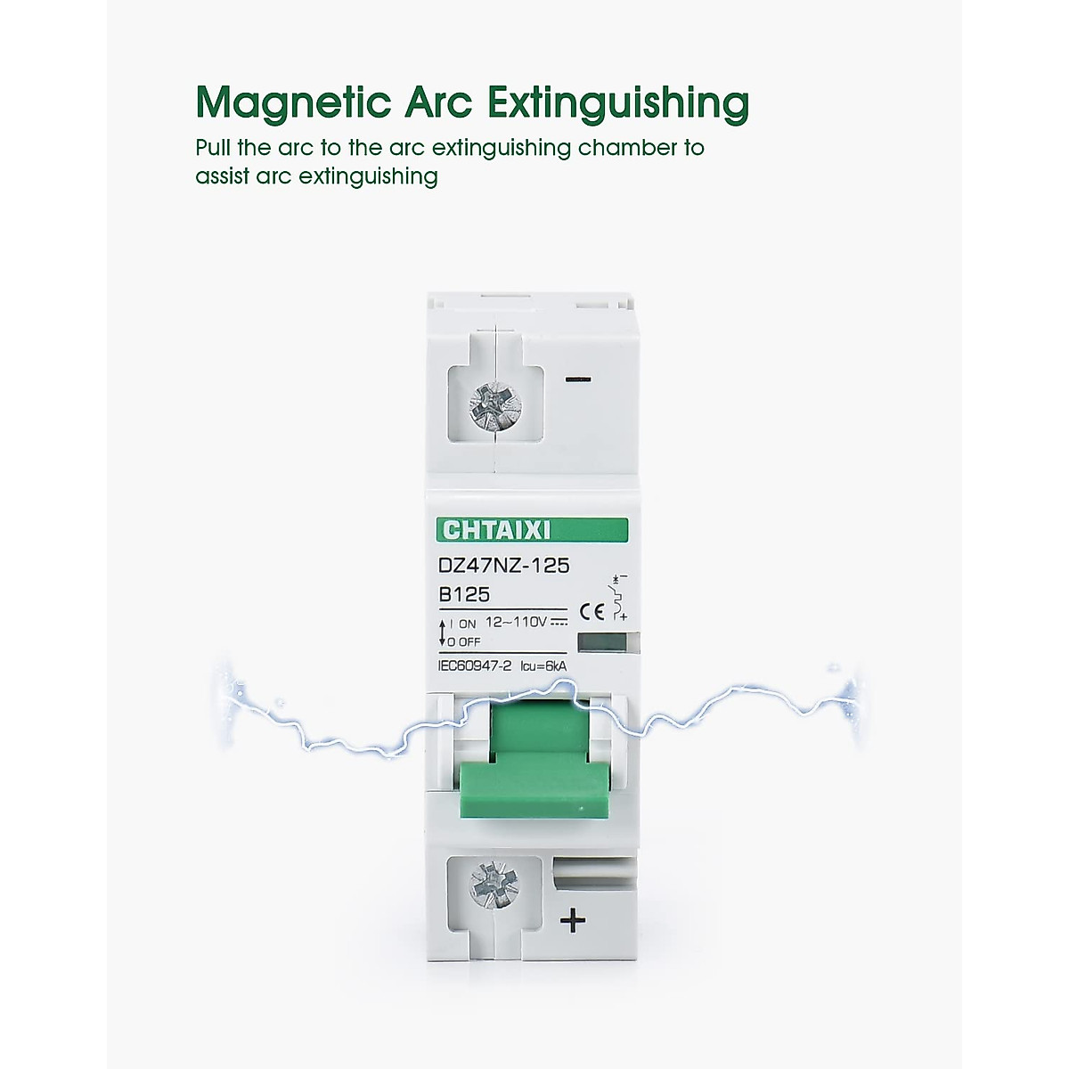 Chtaixi 12V-110V DC Miniature Circuit Breaker, 100 Amp 1 Pole Battery Breaker Protector for Solar PV System and RV, Thermal Magnetic Trip, DIN Rail Mount, High Current DC Disconnect Switch MCB 1P B100