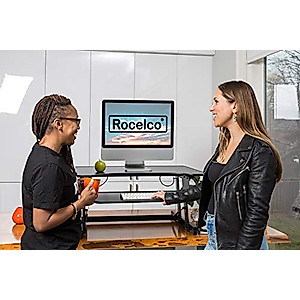 Rocelco 32" Height Adjustable Standing Desk Converter - Quick Sit Stand Up Dual Monitor Riser - Gas Spring Assist Tabletop Computer Workstation - Large Retractable Keyboard Tray - Black (R ADRB)