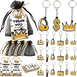 Serencatcher 90Psc Notorious Party Favors, Hip Hop Big One Birthday Decorations Include Notorious Keychains Gold Black, Thank You Gift Tags Organza Bags for Rap Musical Rockstar Party Decorations