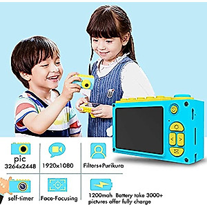 Kids Digital Camera, 1080P FHD Kids Camera 2 Inch IPS Screen Compatible Selfie Support 32GB SD Card, for Boys Girls Puzzle Pack Included