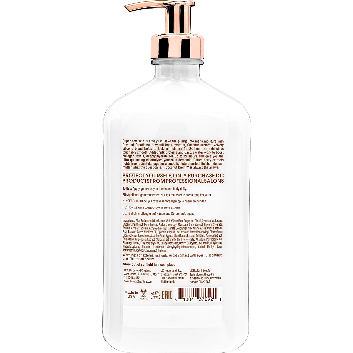 Devoted Creations Coconut Krém Moisturizer - Coconut Infused Silicone Moisturizer with Silk Proteins & Cactus Water for Ultra Rich 24 Hour Hydration 18.25 oz.