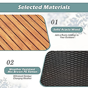 Tangkula 3-Piece Patio Furniture Set, Patiojoy Outdoor PE Wicker Bistro Set with Soft Cushions and Solid Acacia Wood, Outdoor Conversation Set with Porch, Balcony and Garden (Black)