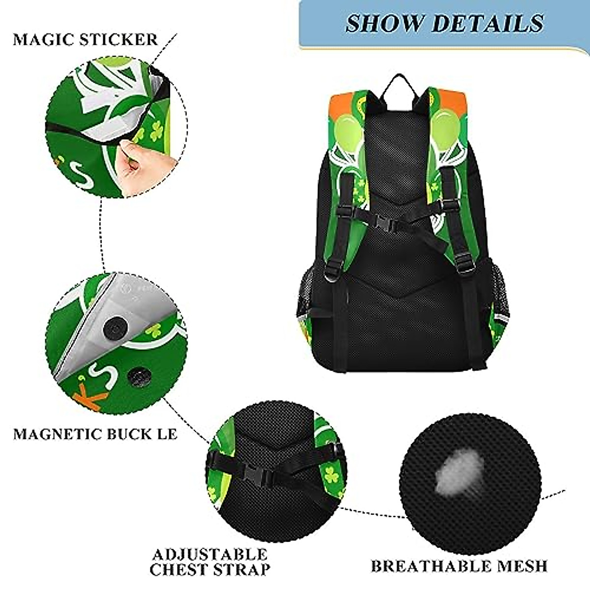 CHIFIGNO Happy St Patricks Day Kids Backpack, Sturdy Carry on Laptop Backpack, School Bags for Girls Boys 6-12