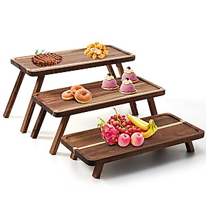 3 Tier Serving Tray, ZUJJAFY Trays for Entertaining Tiered Stand Dessert Table Display Set, 17 inch Wood Platters with Foldable Party Food Fruit Natural