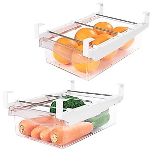 URALFA 2 Pack Fridge Drawer Organizer, Refrigerator Drawers for Fruit and Vegetable, Refrigerator Organization and Storage Box, Transparent Pull Out Drawer Fit for Fridge Shelf Under 1.1"