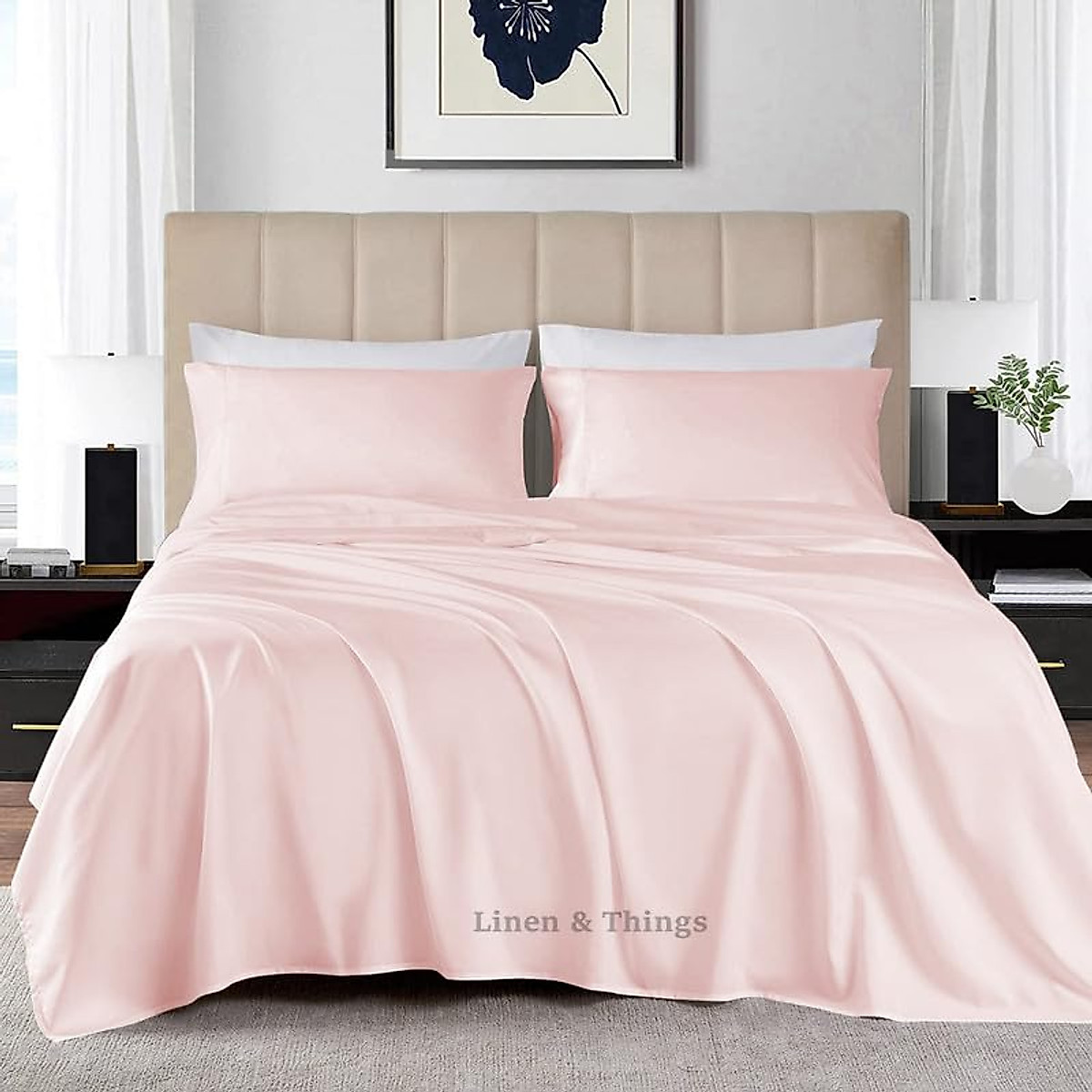 Luxury Soft 4 Piece Sheet Set, 800 Thread Count Egyptian Cotton - King Size Bed Sheet Set, Super Soft Sateen Weave, Fit Mattress 15'' Deep Pocket - Blush Solid