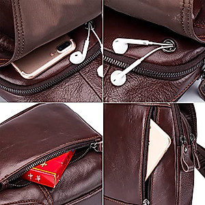 Hebetag Leather Sling Crossbody Bag Casual Daypack for Men Women Outdoor Travel Hiking Camping Fishing Shoulder Chest Pack Day Pack (#00Brown)