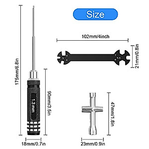RC Hex Screwdriver Tool Set 0.9mm 1.27mm 1.3mm 1.5mm 2.0mm 2.5mm 3.0mm Hex Allen Screwdriver Kit with Hex Nut Driver & RC Car Wrench Tool Kit for Multi-Axis FPV Racing Drone RC Quadcopter Helicopter