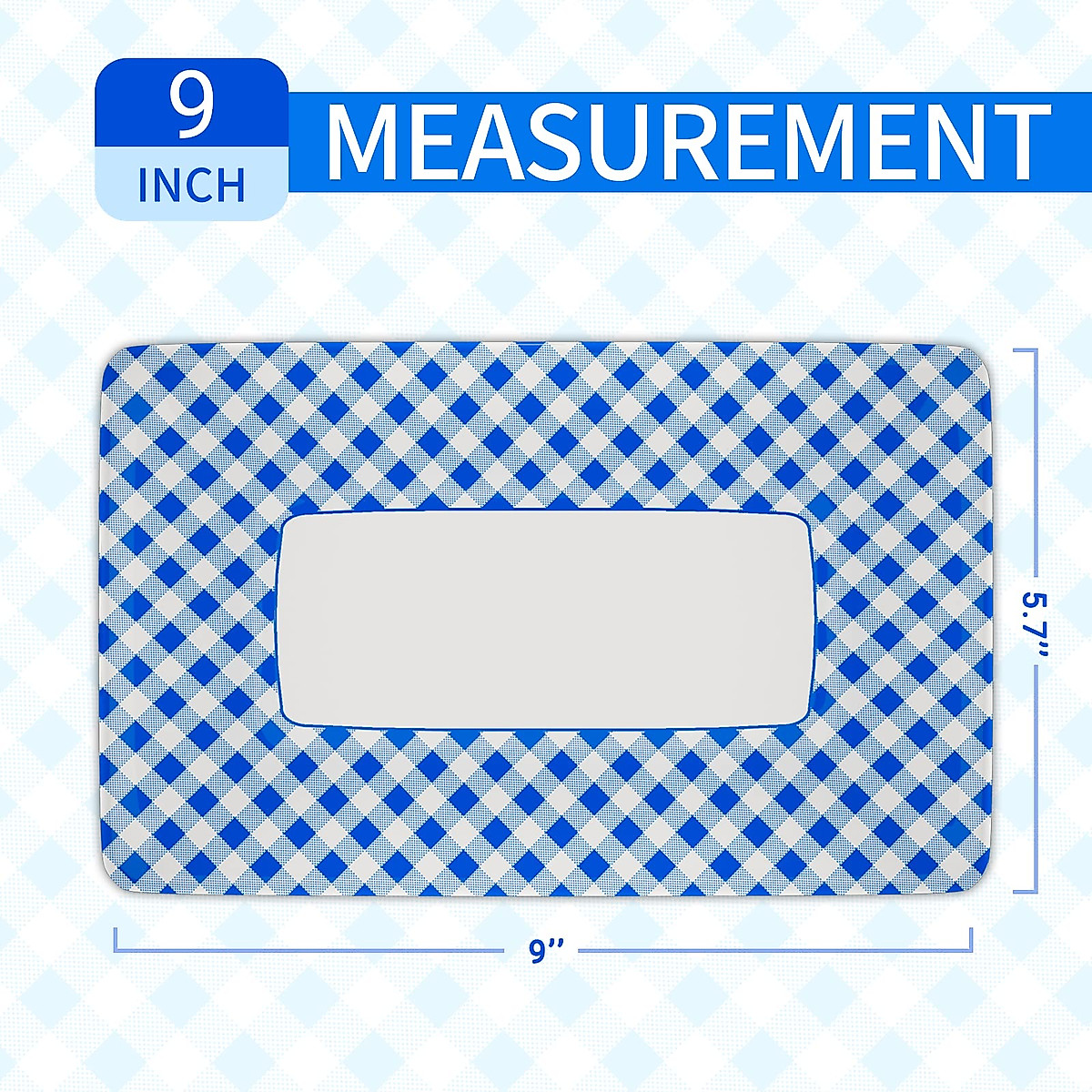 DYLIVeS Blue and White Buffalo Plaid Plates, 9.1 x 5.7 Inch Blue Checkered Disposable Paper Food Trays for Dessert Appetizers Snack Hotdog Rectangular Platters for Picnic, Graduation Party, 50 Pcs