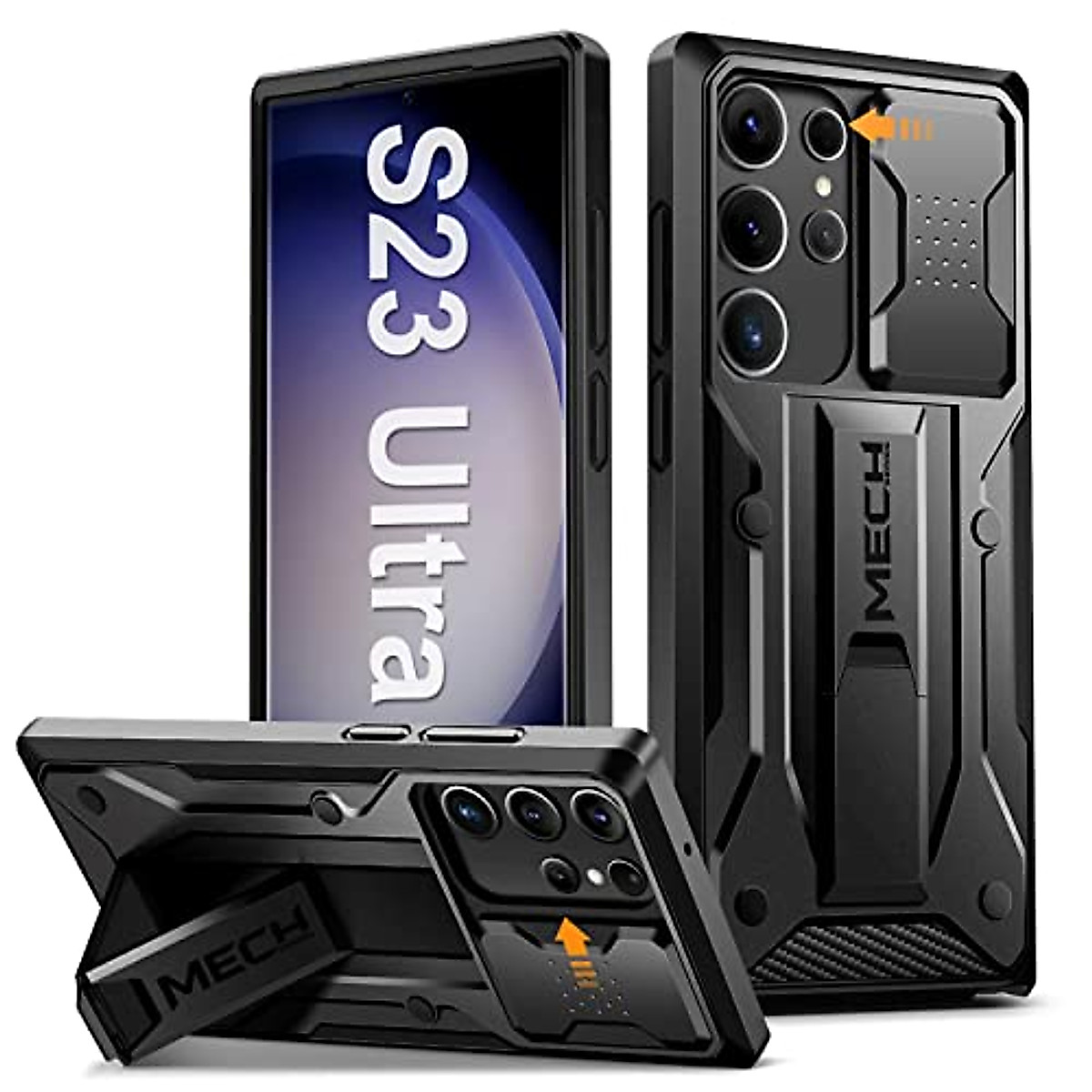 Tongate Compatible with Samsung Galaxy S23 Ultra Case with Slide Camera Cover & Kickstand, [10FT Military Drop Protection] Rugged Shockproof Phone Case for Galaxy S23 Ultra 5G 6.8 Inch, Black