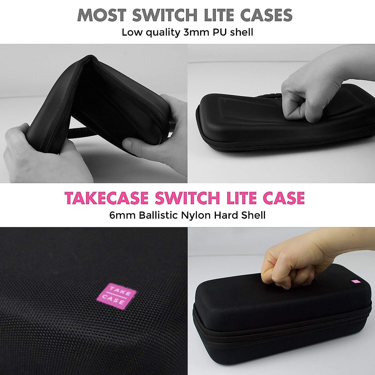TakeCase Carrying Case Compatible with Nintendo Switch Lite - Includes Pouch That Fits Adapter/Charger, Accessories, and 16 Games Storage - Perfect for Travel - Pink/Black