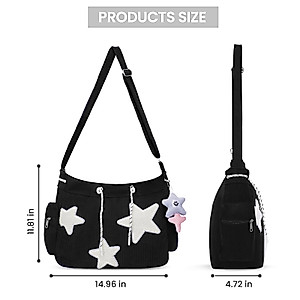 Y2K Star Tote Bag for Women, Emo School Grunge Bag Aesthetic, Cute Corduroy Shoulder Purse, Lightweight and Spacious Kawaii Tote Hobo Bag for Teen Girl
