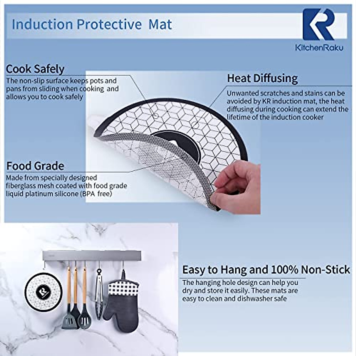 KitchenRaku 2 Pcs Induction Cooktop Mat, (magnetic) Induction Cooktop Protector For Induction Stove, Round Stove Top Cover Induction Silicone Mat, Usable as Microwave Mats (7.9", White)