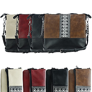 K&Bo Juniper Women’s Chain Crossbody Handbag Purse Brown, Boho Embroidered Medium, Converts to Clutch Bag, Lightweight