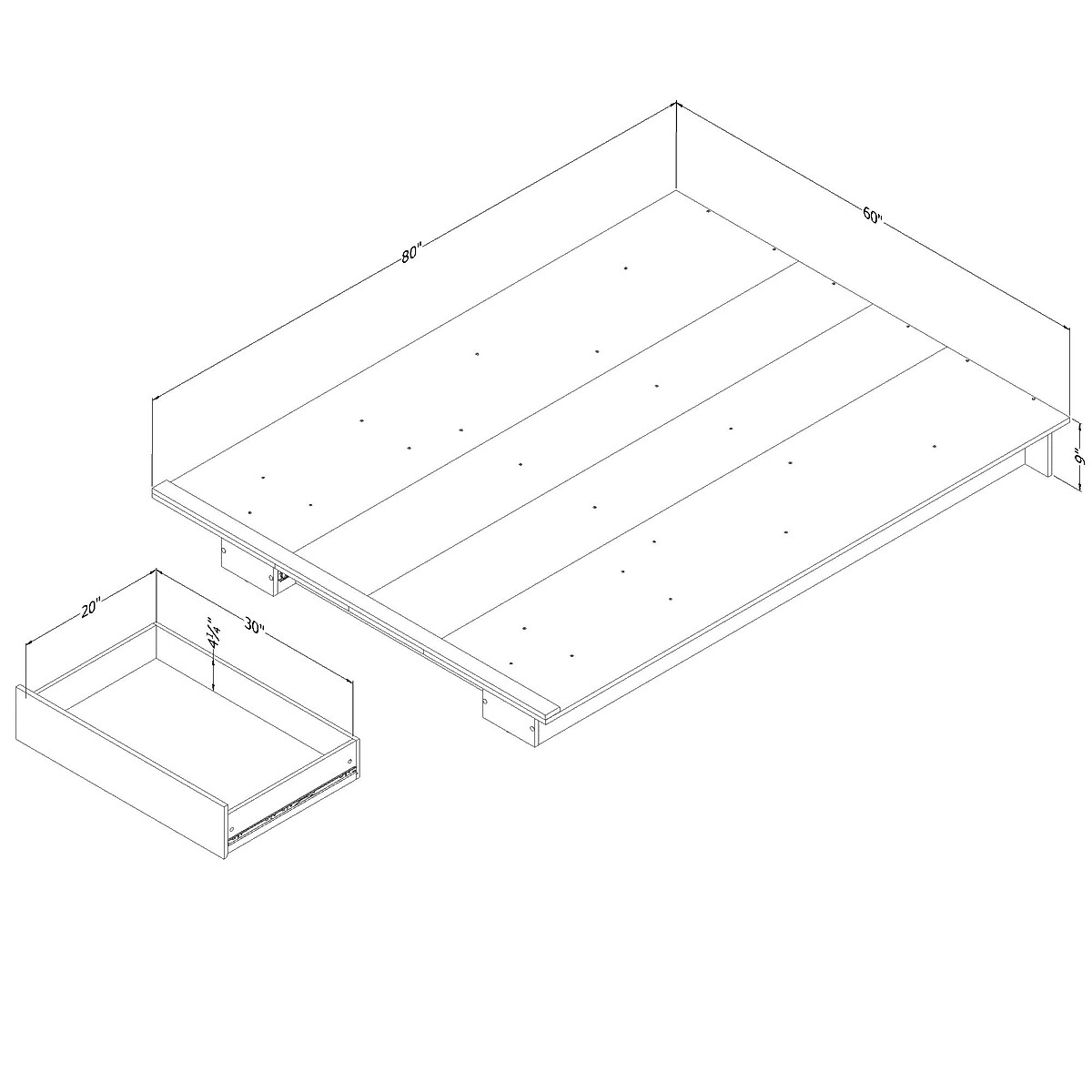 South Shore Holland Platform Bed with Drawer, Queen, Weathered Oak