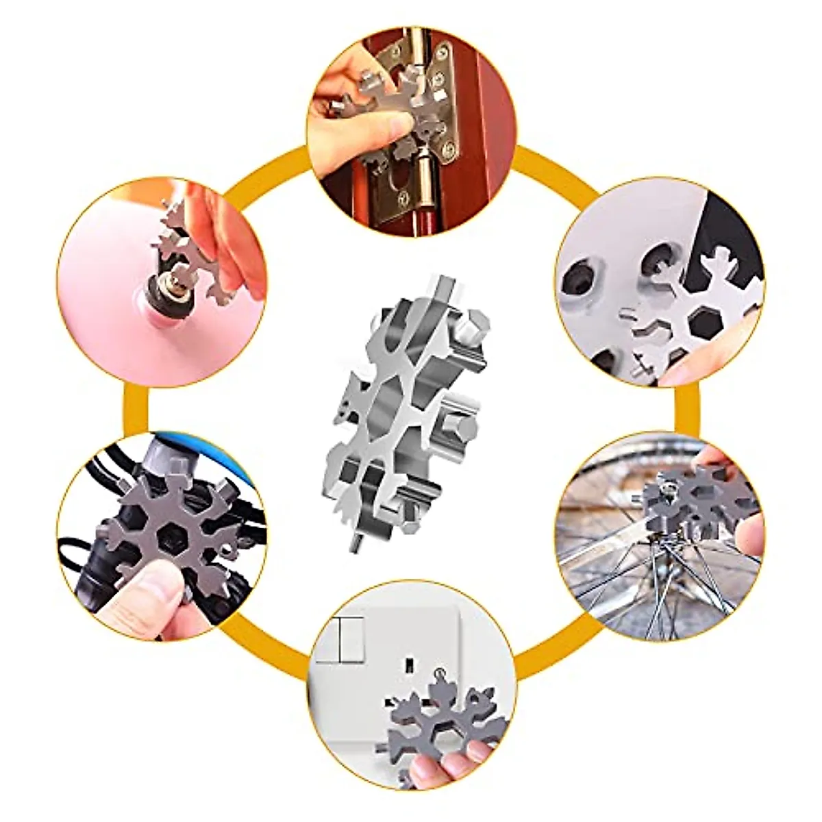 Snowflake Multitool, 5 Pieces 18-in-1 Stainless Steel Snowflake Standard Multitool, Snowflake Tool with Key Ring, Carabiner Clip and Gift Bag (Silver)