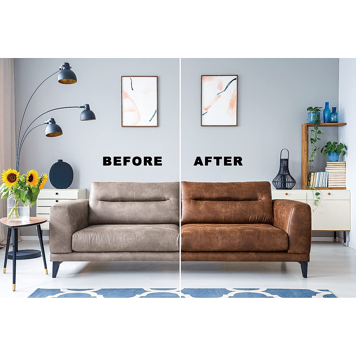 Leather Recoloring Balm with Mink Oil Leather Conditioner, Leather Repair Kit for Couches, Medium Brown Leather Dye for Furniture, Car Seat, Sofa, Shoes, Vinyl