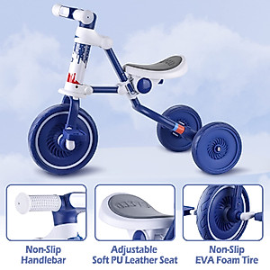 Lipneaed 3 in 1 Toddler Tricycles for 1 to 4 Years Old Kids, Trike for Boys Girls Balance Bike with Adjustable Seat Height Convertible Rear Wheels and Removable Pedal (Blue)