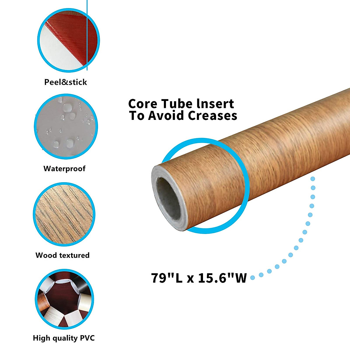 Teemall 15.6inch by 79inch Brown Wood Grain Waterproof Self Adhesive Shelf Liner Dresser Drawer Cabinet Sticker （Brown Winged Wood）