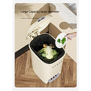 Kitchen Trash Can 6 Gallon Odor Resistant Medium Plastic Trash Can Hands-Free with Pedal and Trash Bag Ring, 6 Gallon Milky White