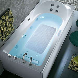 YINENN Bath Tub Shower Stall Mats 31x15.5 Inch Non-Slip and Latex Free, Bathtub Mat with Suction Cups, Machine Washable Bathroom Mats with Drain Holes (Clear)