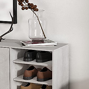 Galano 16 Pair Lucca 2 Door Shoe Storage Cabinet with Open Shelf and Doors – Shoe Rack - Shoe Storage Entryway – Shoe Organizer for Home and Office - Dusty Grey Oak