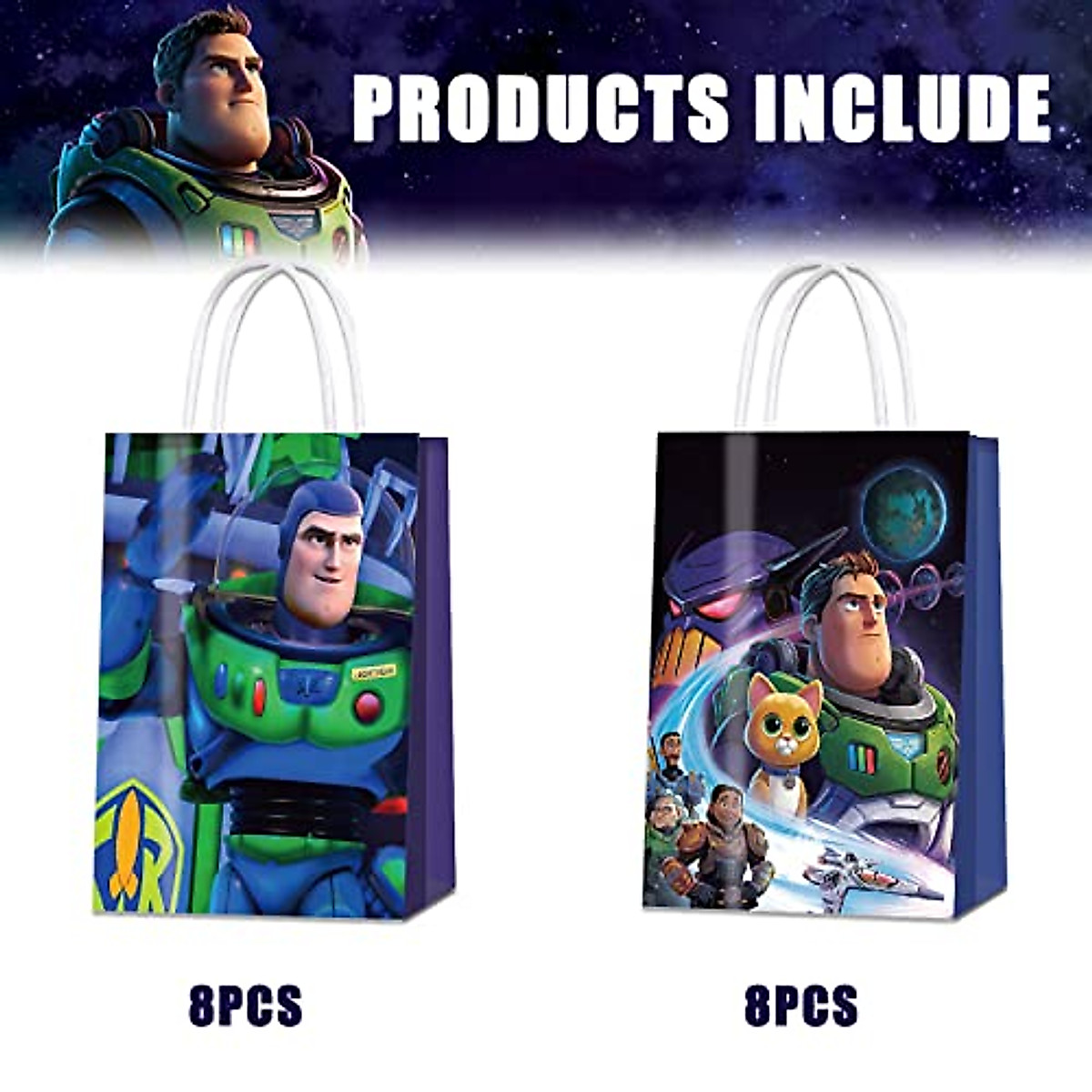 VDESFUEBY 16 Pack Buzz Lightyear Party Gift Bag Birthday Gift Bag Snack Goodies Bag Kids Party Supplies