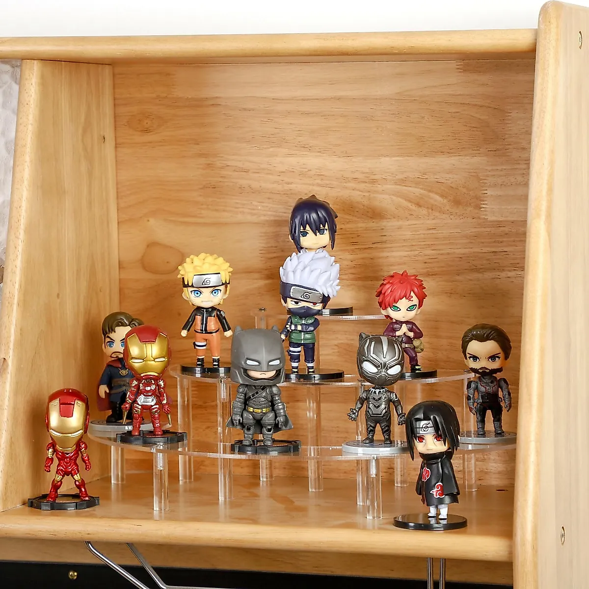 Anglelife 2 Set, Half Moon Acrylic Display Risers, 3 Tier Clear Perfume Stand Organizer, Cupcake Stand Risers, Dessert Stand, Clear Shelf Risers Display Stand for Food, Amiibo Funko POP Figure