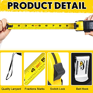 Hoteam 8 Pcs Tape Measure 25 Feet, Easy Read Bulk Measuring Tape Retractable Yellow Measurement Tape with Fractions 1/8