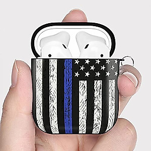 Thin Blue Line American Flag Case for AirPods Case Cover, Patriotic Shockproof Protective Case with Portable Keychain, Compatible with Apple AirPods Charging Case 2&1