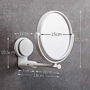 KARAOT Double-Sided Vanity Mirror, Bathroom Shaving Mirror, Wall Mounted Round Cosmetic Vanity, 2X Magnification, 360° Free Rotation and Extendable, Height Adjustable, Folding Arm, Ideal for Gifts