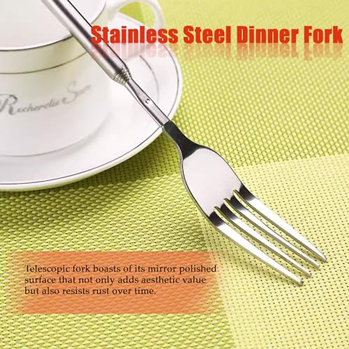 Adjustable Telescopic Fork,Stainless Steel Dinner Fork,BBQ Extendable Dinner Fruit Dessert Long Handle Fork,for Eating, Barbecue, Dinner, Dessert, Sausage, Vegetable(8.7~25.4in)