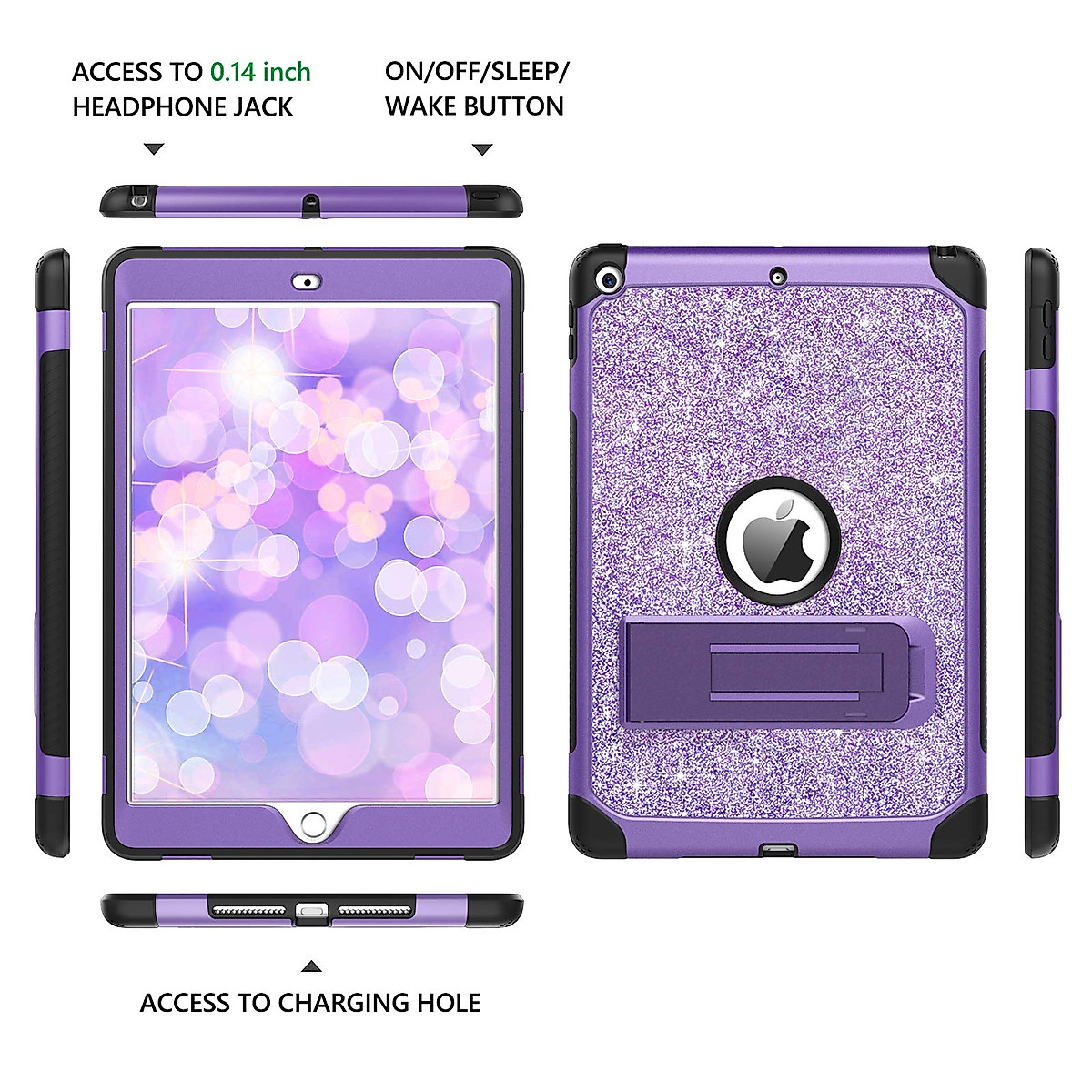 BENTOBEN for iPad 9th Generation Case with Kickstand, iPad 8th / 7th Generation Case Glitter Sparkly 3 Layers Shockproof Full Body Protective Girls Tablet Cover for iPad 10.2" 2021/2020/2019,Purple