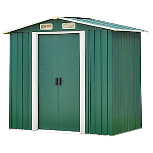 Kinsuite 6' x 4' Outdoor Storage Shed Slide Door, Galvanized Steel Tool Shed House for Patio Garden Backyard Lawn, Utility Tool House, Green