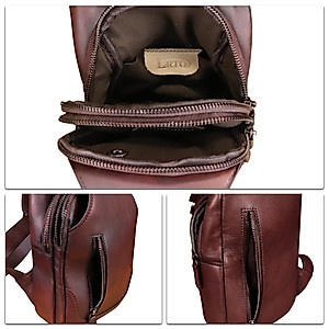 Genuine Leather Sling Bag Crossbody Purse Handmade Hiking Daypack Motorcycle Bag Retro Over the Shoulder Backpack Chest Bag (Coffee)