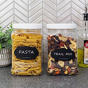 Cornucopia Brands 3-Pack Square 64 Oz 1/2 Gallon Plastic Canisters; 8-Cup Capacity Clear Jars w/ White Plastic Lids & Chalk Labels, BPA-Free Lightweight PET #1 Plastic