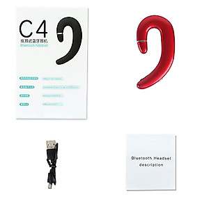 Sunffice Ear Hook Bluetooth Wireless Headphone,Non Ear Plug Headset with Microphone,Single Ear Noise Cancelling Earphones Painless Wearing for Android Smartphones,iPhone14 13 12 11 X 8 (Red)