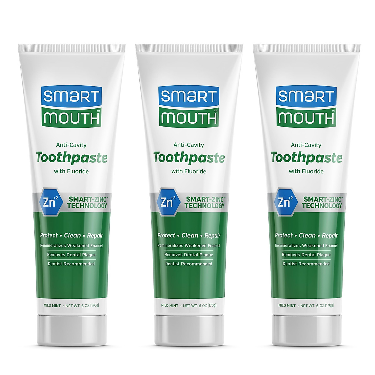 SmartMouth Premium Zinc Ion Toothpaste, Helps with Cavity, Enamel & Plaque, Mild Mint, 6 oz, 3 Pack