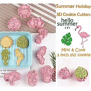 Flamingo Cookie Cutters with Stamper Set, 8-PCS 3D Summer Theme Cookie Cutters Set for Kids Birthday Party and Festival