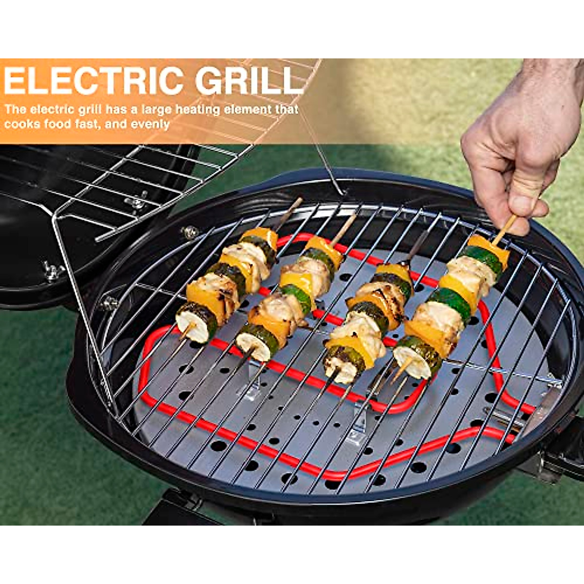 Homewell Electric BBQ Grill for Indoor & Outdoor Grilling with Warming Rack - Portable Patio Grill 1600 Watts (Black)