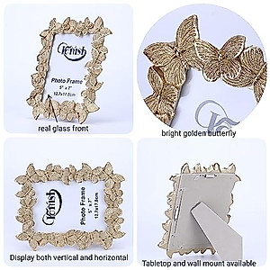 5x7 Antique Picture Frame Gold Butterfly 5 x 7 Vintage Photo Frames for Tabletop Display and Wall Mount Vertical Horizontal