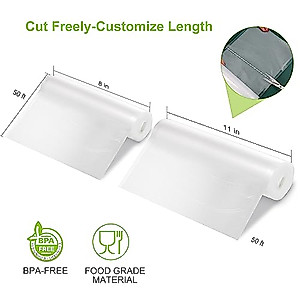 Bonsenkitchen Vacuum Food Sealer Rolls Bags, 8" x 50' & 11" x 50' Storage Bags, BPA Free, Durable Commercial Customized Size Food Bags for Food Storage and Sous Vide Cooking
