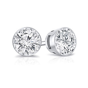Diamond Wish 1/4 Carat Lab Grown Diamond Round Stud Earrings in 14k White Gold (G-H, SI2-I1, cttw) Bezel-set Push Back