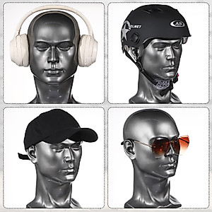 Geetery 2 Pcs Large Male Mannequin Head PVC Manikin Professional Man Head Model Silver Grey Display Stand for Display Wigs, Mask, Headset, Headphone, Hats, Jewelry, Hair, Glasses