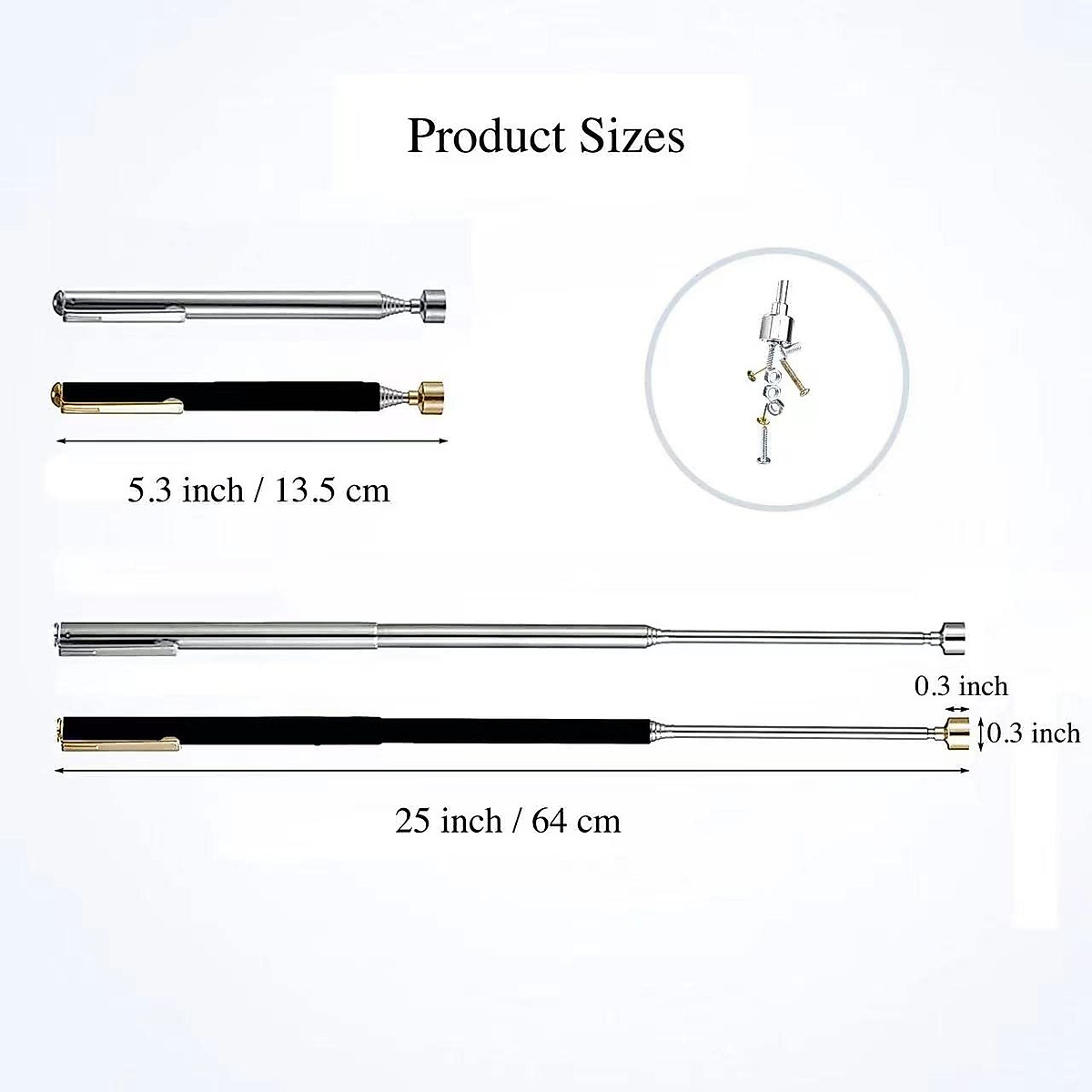 2 Pieces Magnetic Telescoping Pick-Up Tool with Pocket Clip 3 Lb Extendable Magnetic Grabber Reacher Tools 25 Inch Flexible Magnet Retrieval Stick Gadget Suitable Gifts for Men