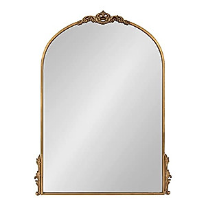Kate and Laurel Myrcelle Traditional Arched Mirror, 25 x 33, Gold, Decorative Large Arch Mirror with Ornate Garland Detailing Along The Crown and Edges of The Frame