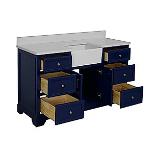 Kitchen Bath Collection Zelda 60-inch Single Farmhouse Vanity (Quartz/Royal Blue): Includes Royal Blue Cabinet with Stunning Quartz Countertop and White Ceramic Farmhouse Apron Sink