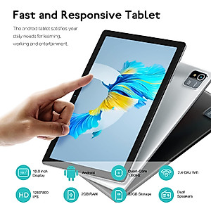 HAPPYBE 10 Inch Tablet Android 10 IPS HD Display Quad-Core 32GB 6000mAh Tablets (Grey)